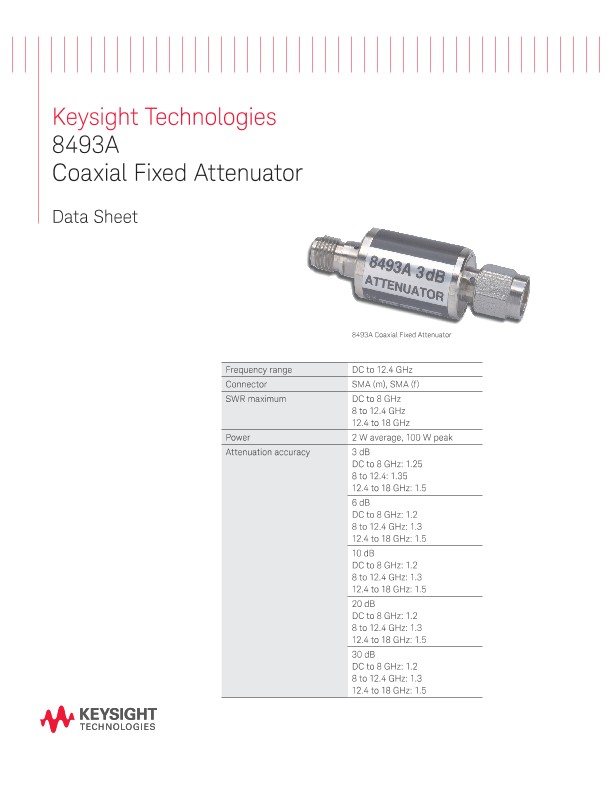 8493A Coaxial Fixed Attenuator PDF Asset Page | Keysight
